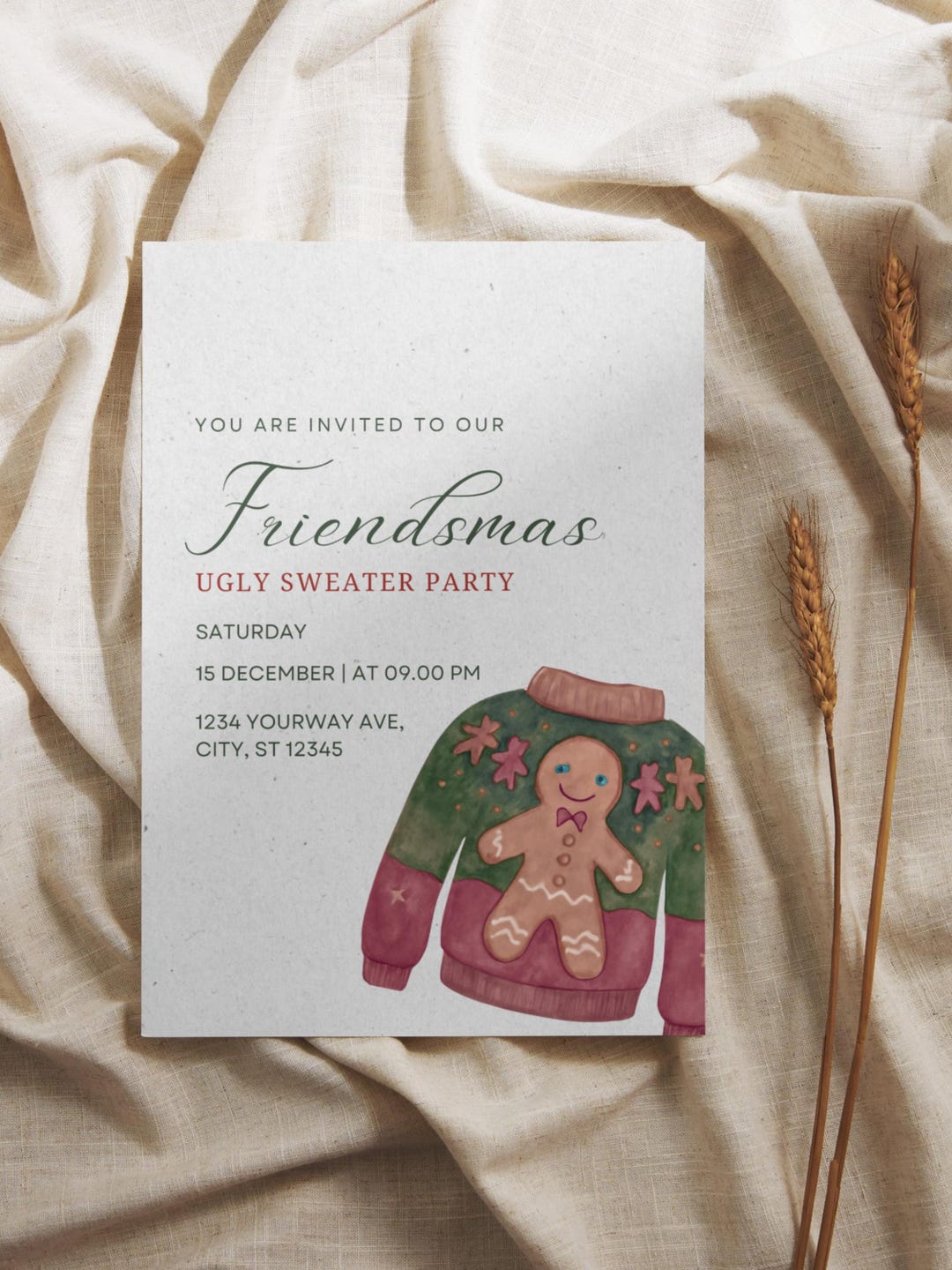 Ugly Sweater Invitation | Editable Canva Template | Holiday Party ...