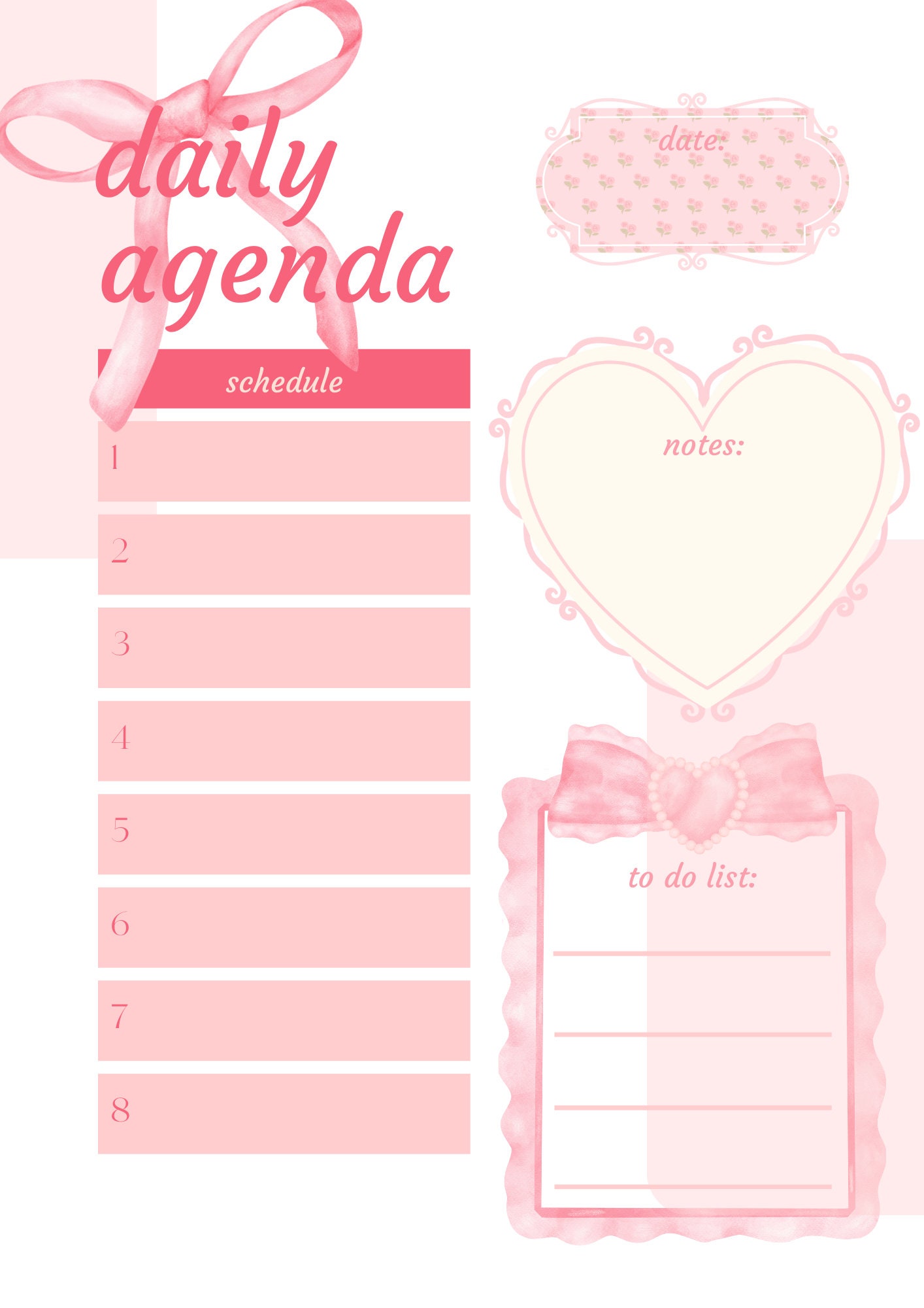 Printable Daily Agenda, Daily Agenda, Agenda, Coquette Daily Agenda ...