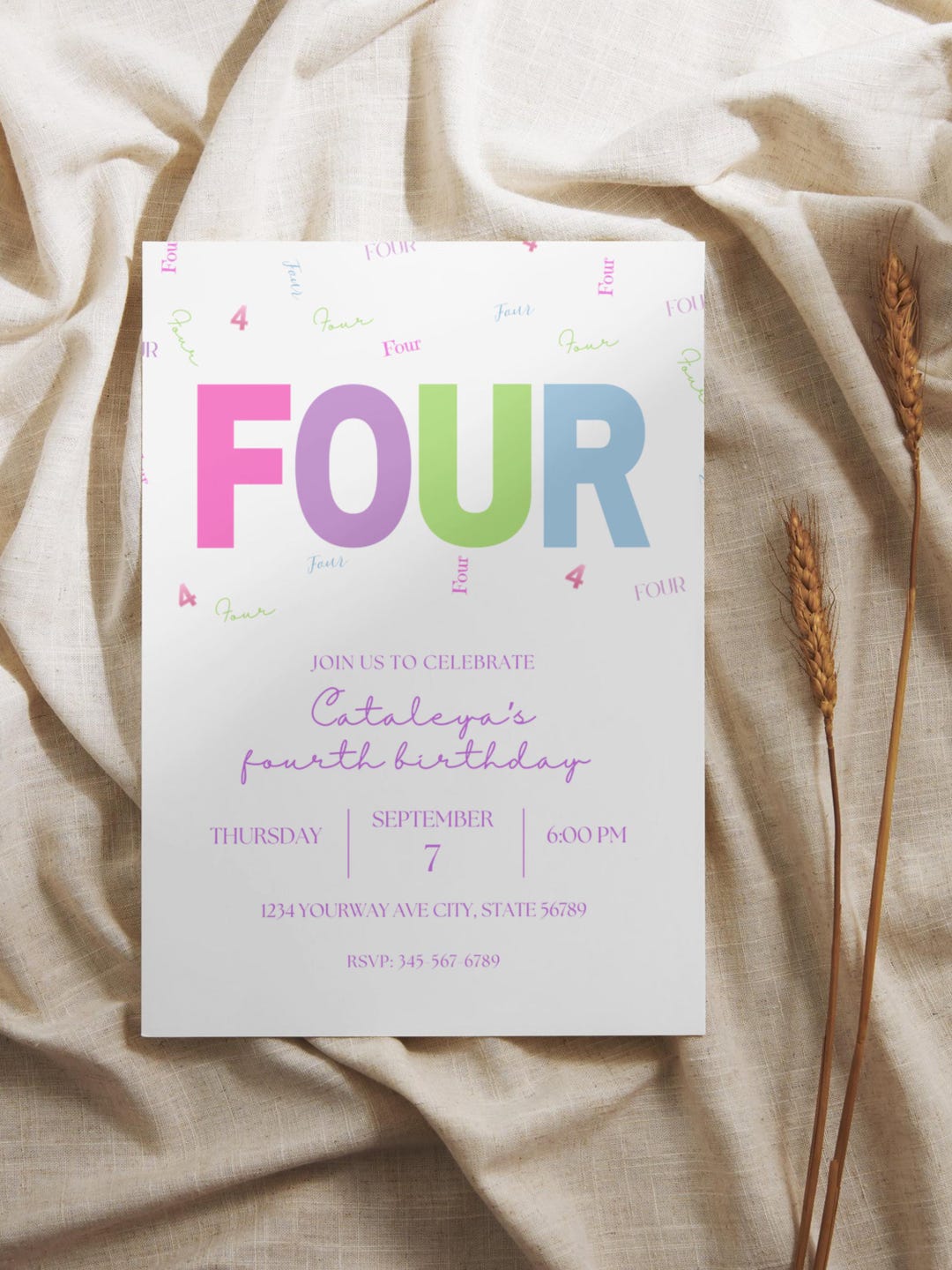 Colorful Fourth Birthday Invitation |digital Download | Bright & Fun ...