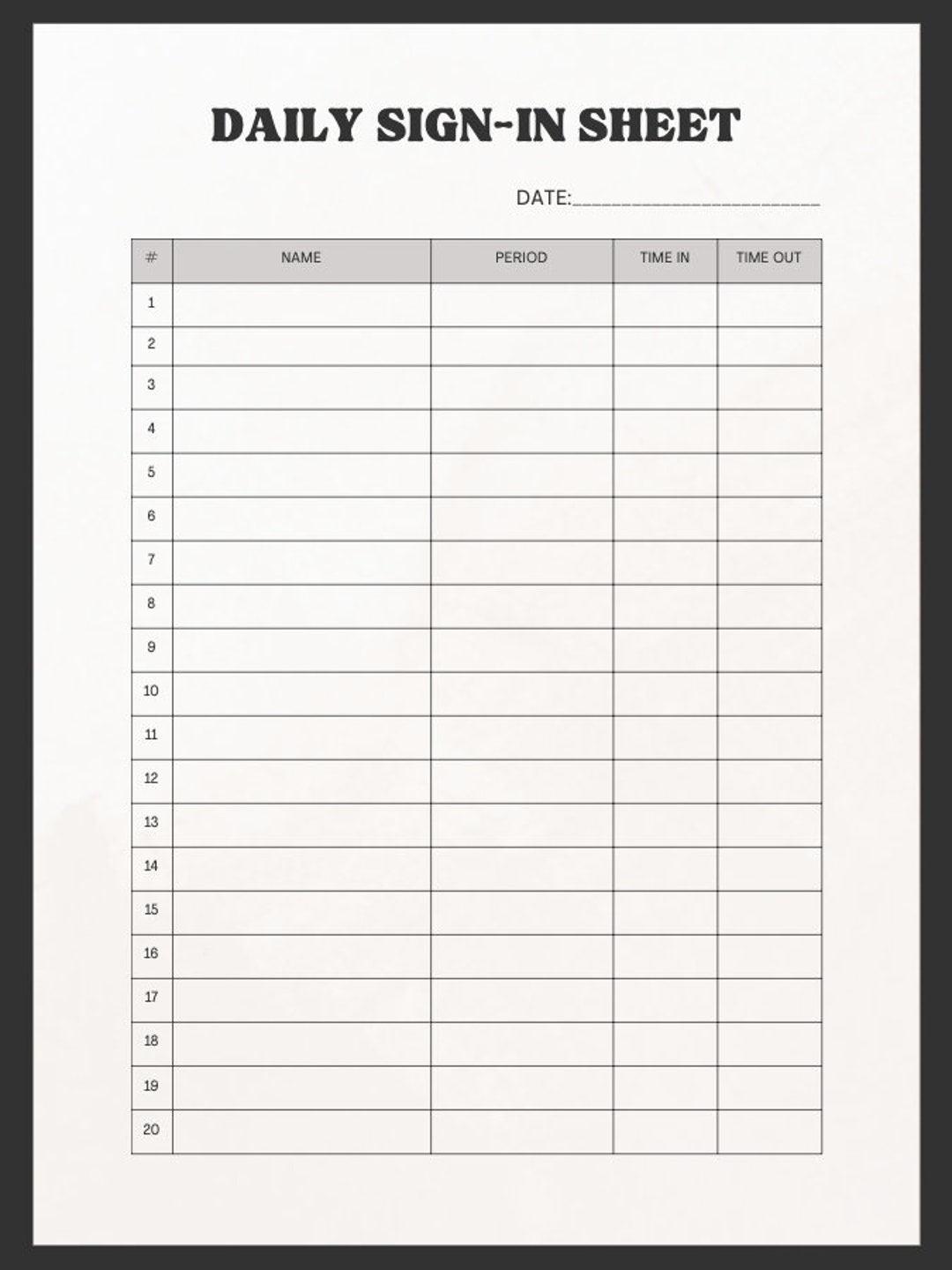 Daily Sign-in Sheet - Etsy UK
