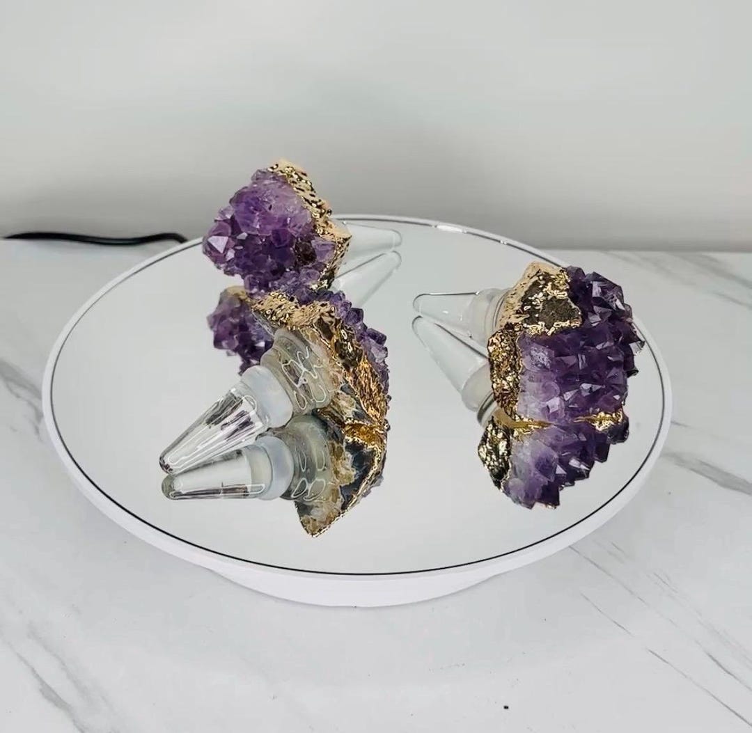 Amethyst Wine Bottle Stopper Set of 3 | Gold Plated Brazilian Amethyst ...