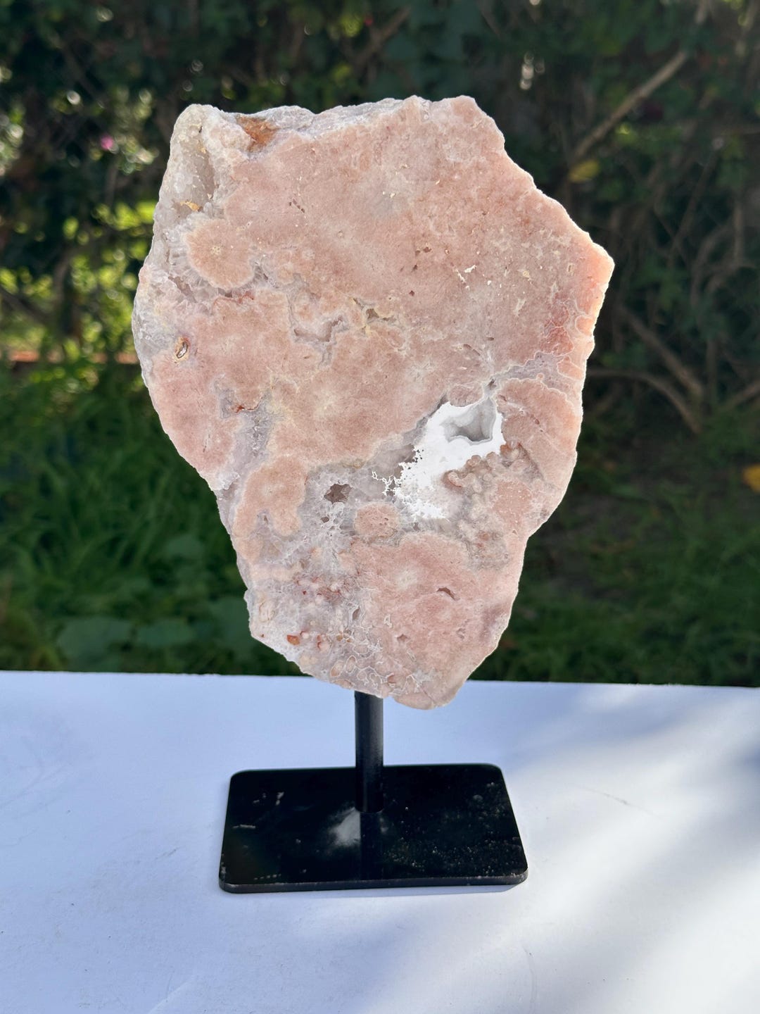 Pink Amethyst Slab on Metal Stand | Natural Crystal Decor | Large Pink ...