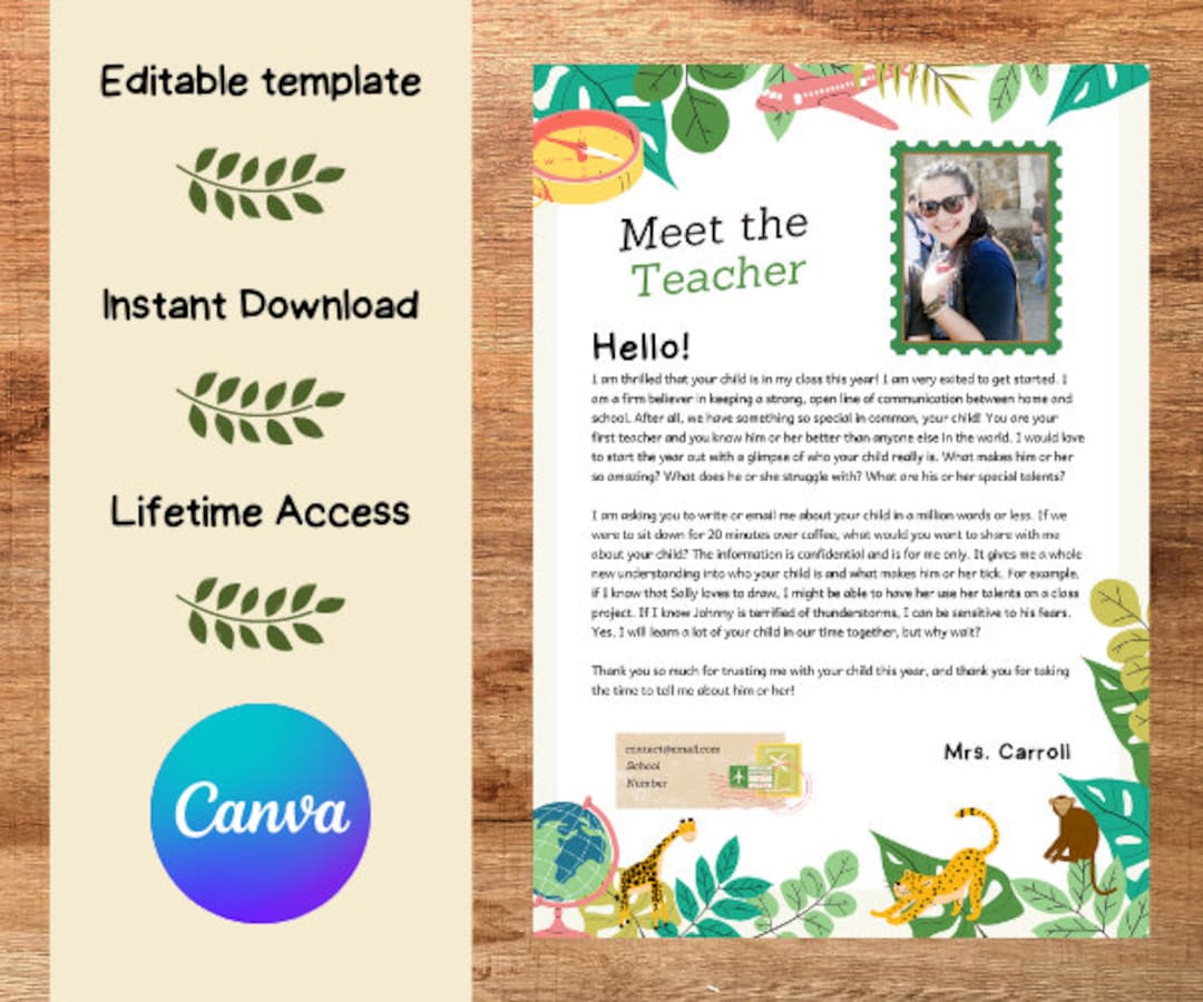 EDITABLE Meet the Teacher Letter Templates | Jungle Themed | Elementary ...