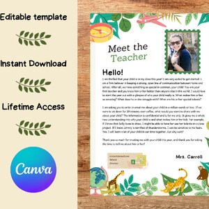 EDITABLE Meet the Teacher Letter Templates | Jungle Themed | Elementary ...