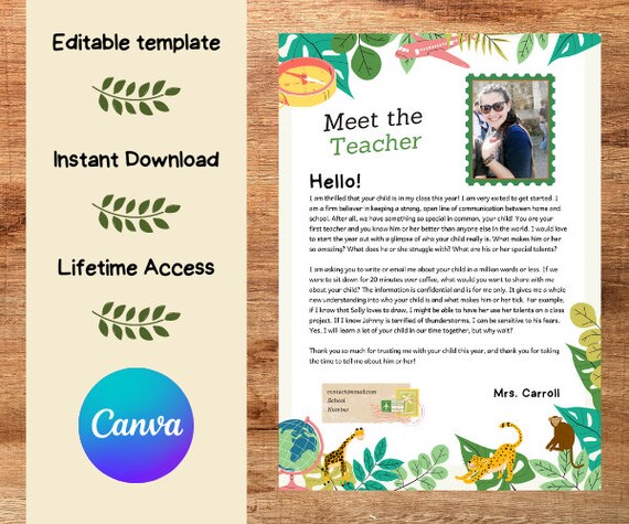 EDITABLE Meet the Teacher Letter Templates Jungle Themed - Etsy