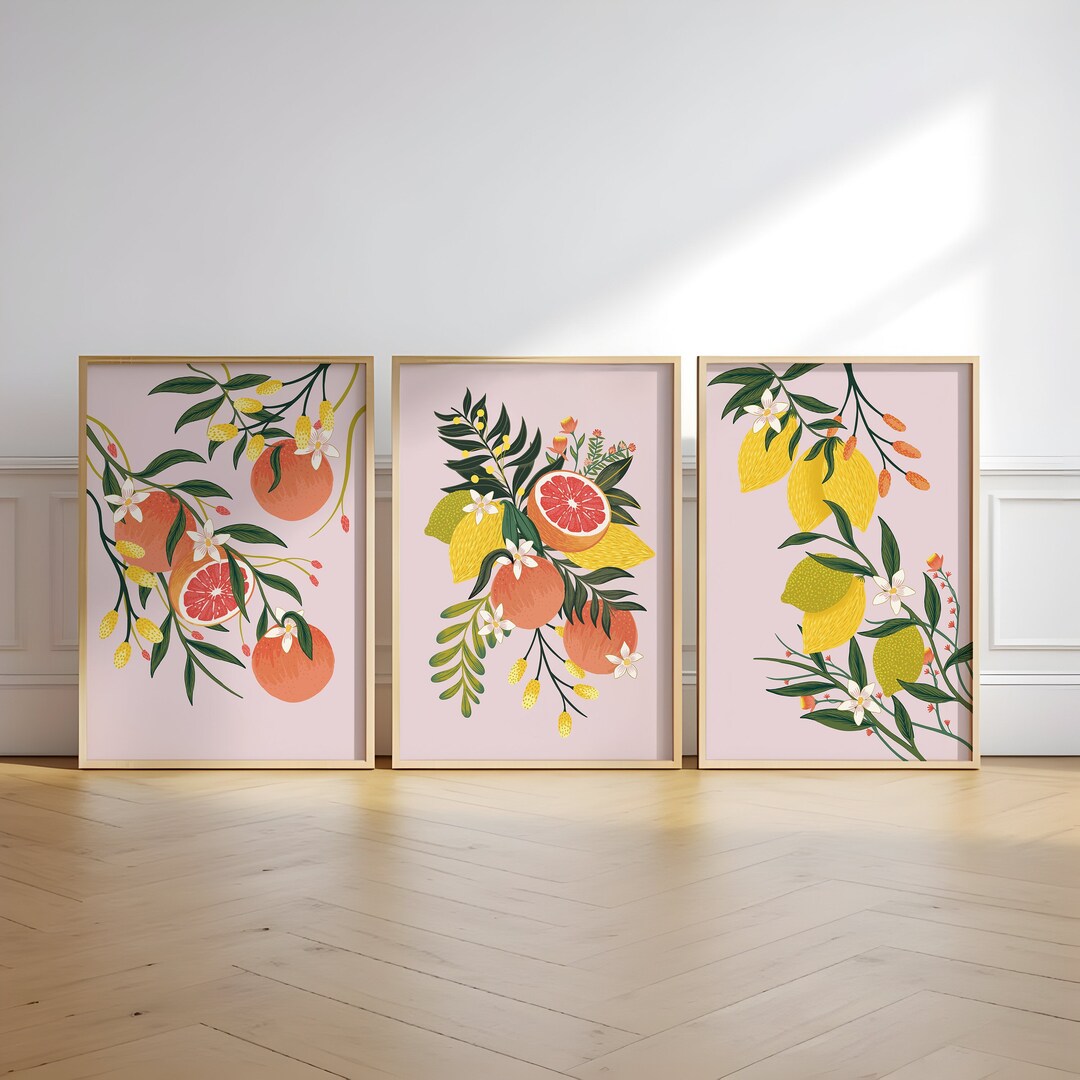 Citrus Art Prints | Set of 3 | Vintage Fruit Prints | Gallery Wall Art ...