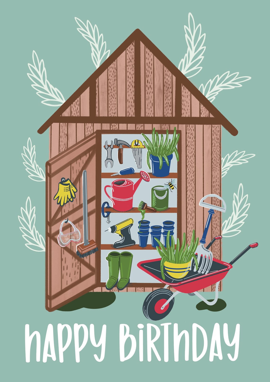 Happy Birthday Card Plants and Garden Shed DIY and Gardener - Etsy
