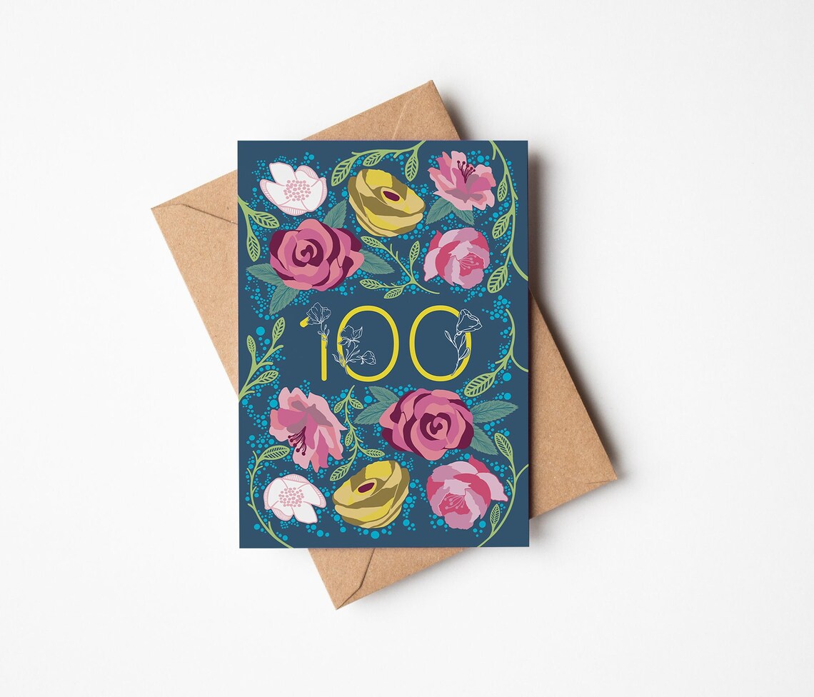 100th Birthday Card, Milestone Gift, Greeting Cards, Can Post Directly ...