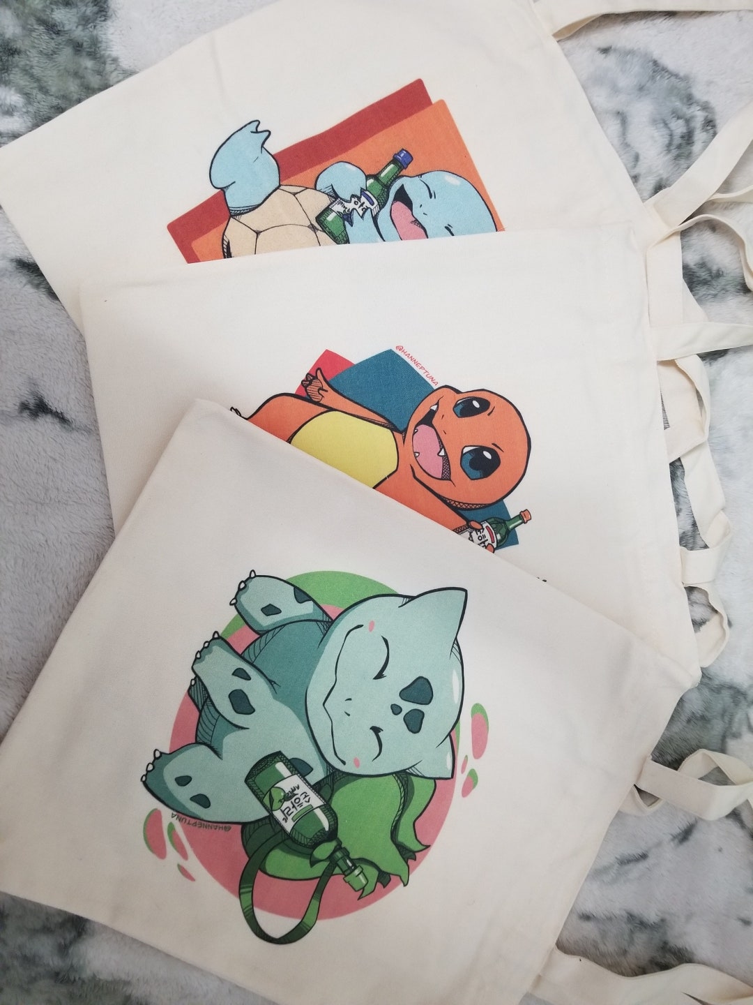 Pokemonxsoju Tote Bag, Canvas Tote, Bulbasaur Squirtle Charmander Tote ...