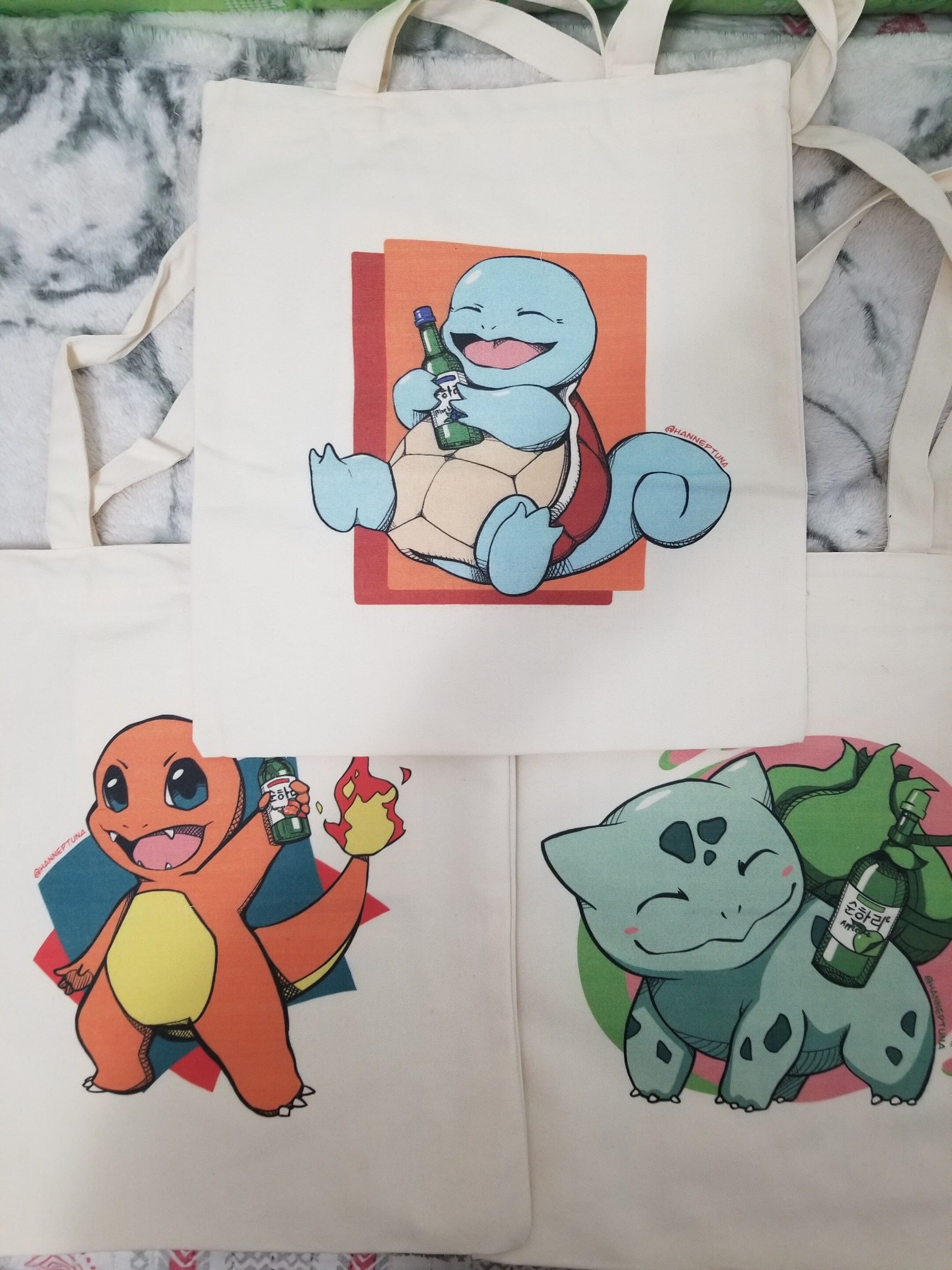Pokemonxsoju Tote Bag, Canvas Tote, Bulbasaur Squirtle Charmander Tote ...