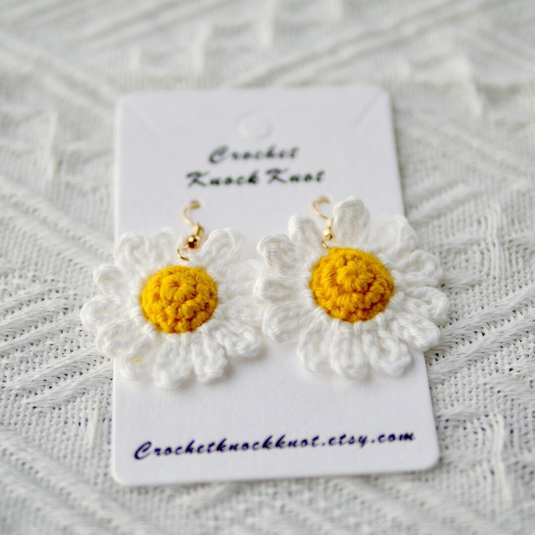 Crochet Daisy Earrings |cute Flower Floral Jewelry |crochet Earrings ...