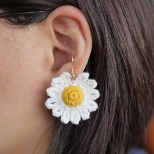 Crochet Daisy Earrings |cute Flower Floral Jewelry |crochet Earrings ...