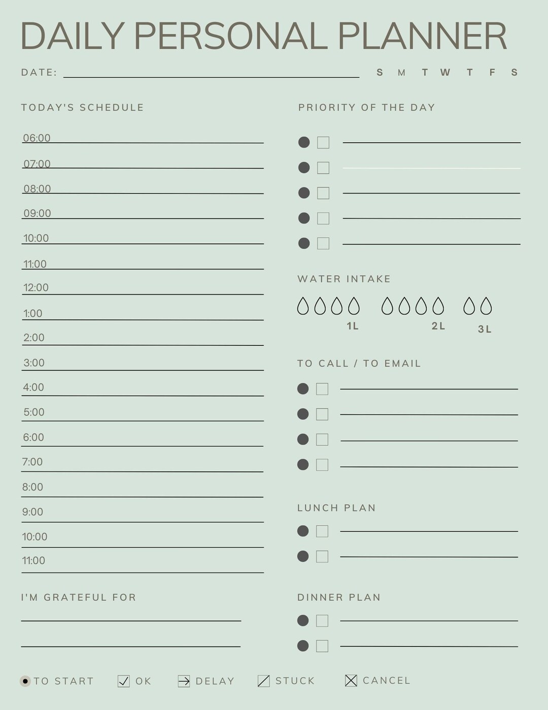 Daily Personal Planner, Instant Digital Download, Minimal Daily Planner ...
