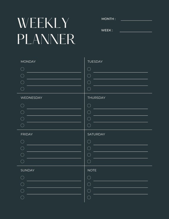 Dark Mode Weekly Planner - Etsy