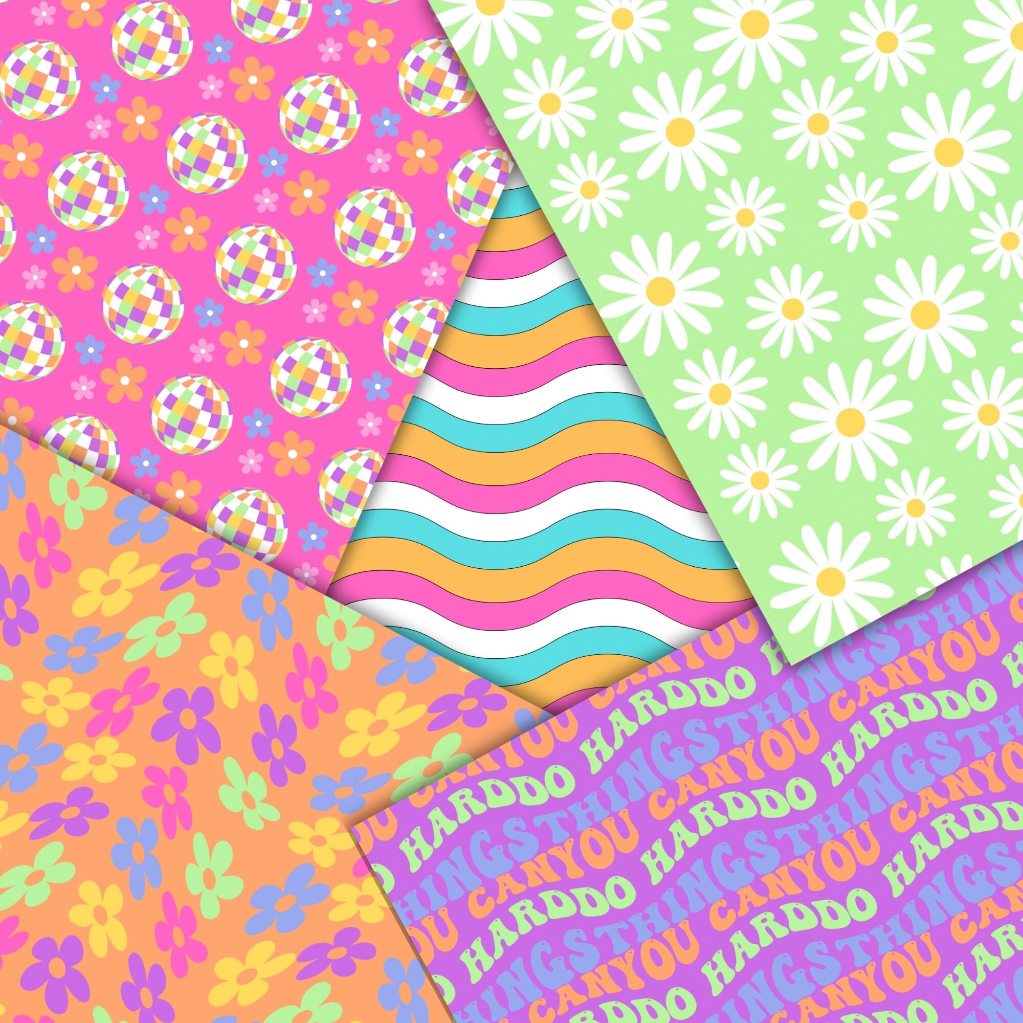 Retro and Groovy Digital Paper, Retro Digital Paper, Groovy Digital ...