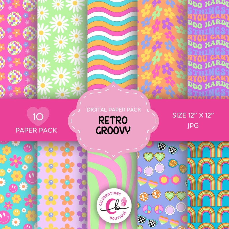 Retro and Groovy Digital Paper, Retro Digital Paper, Groovy Digital ...