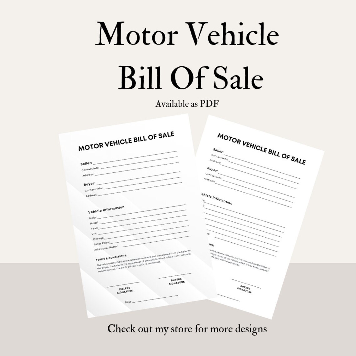 Basic Motor Vehicle Bill of Sale - Sell Vehicle Privately. Use for ...