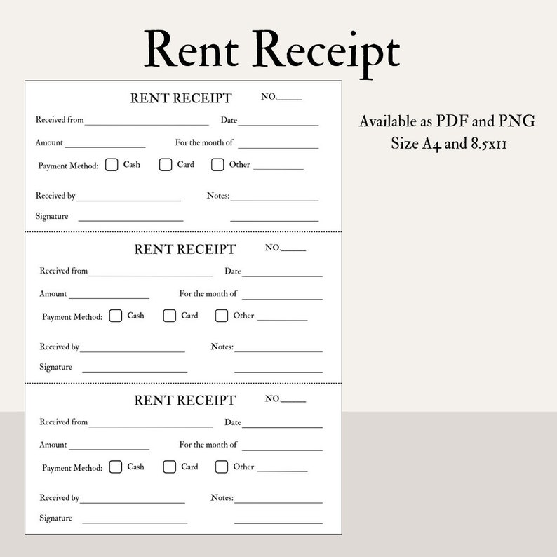 Rent Receipt, Instant Download, Printable Receipt - Etsy