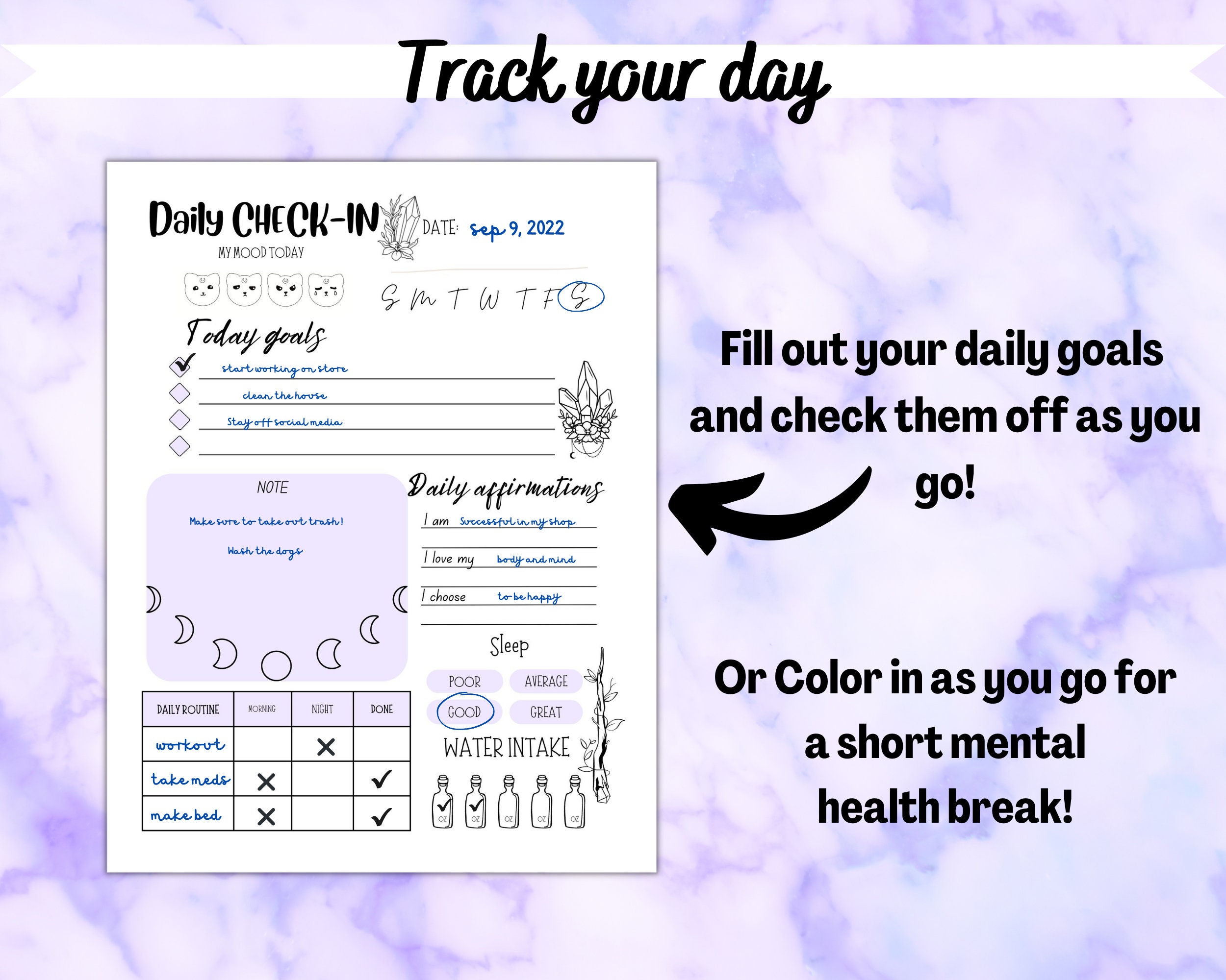 Witchy Mental Health Check-in Sheet, Daily Check-in for Mental Wellness ...