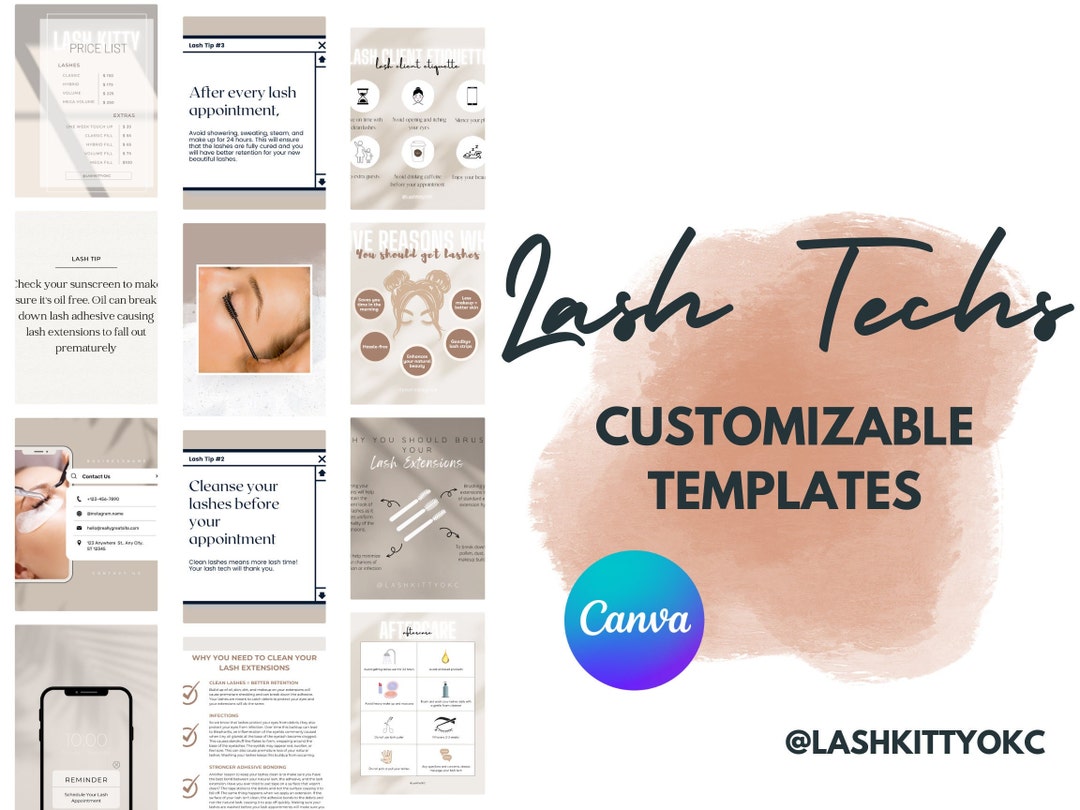 16 Lash Tech Extension Templates / Beauty / Cream Beige Minimalist ...