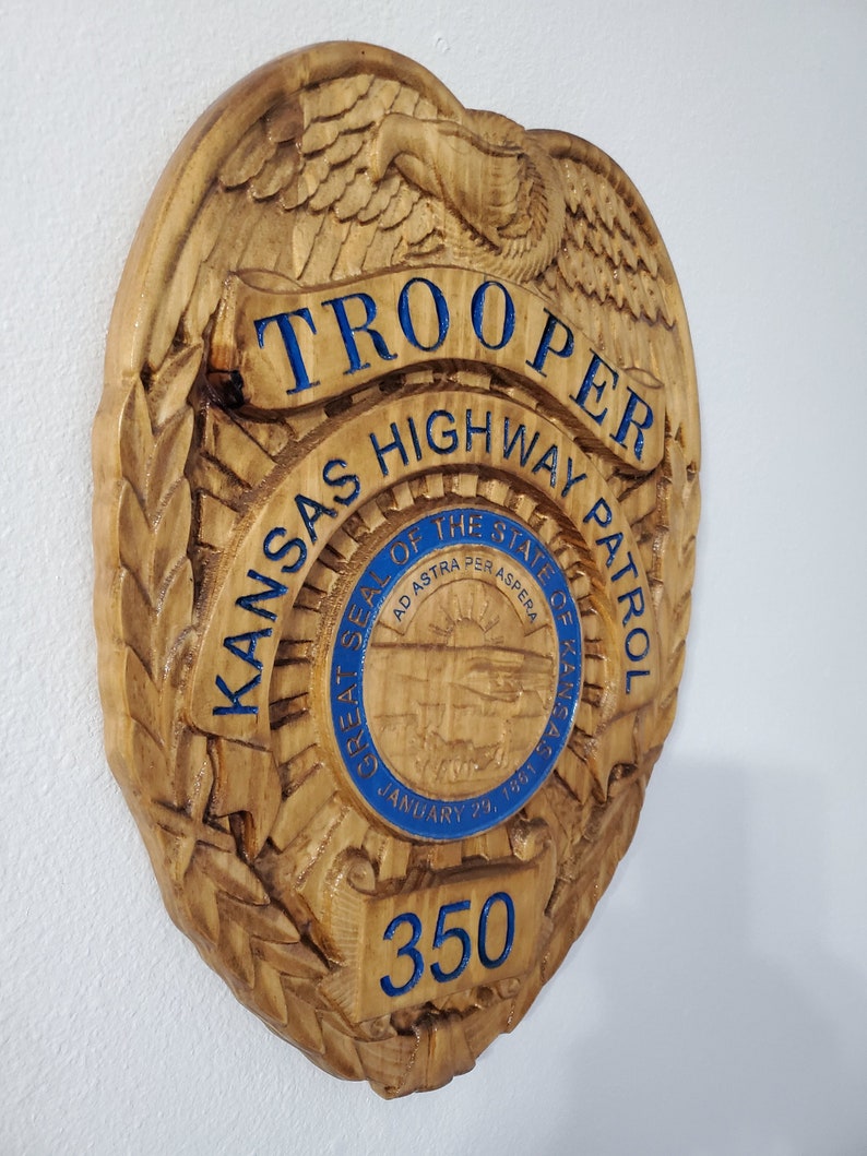 Personalized Kansas Highway Patrol Trooper Badge 3D V Carved Wood Sign ...