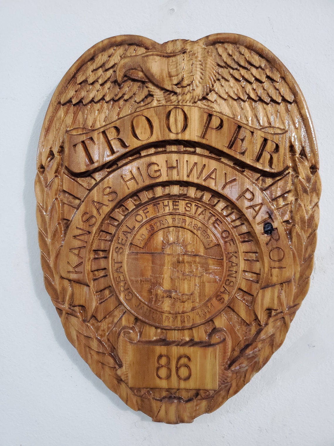 Personalized Kansas Highway Patrol Trooper Badge 3D V Carved Wood Sign ...