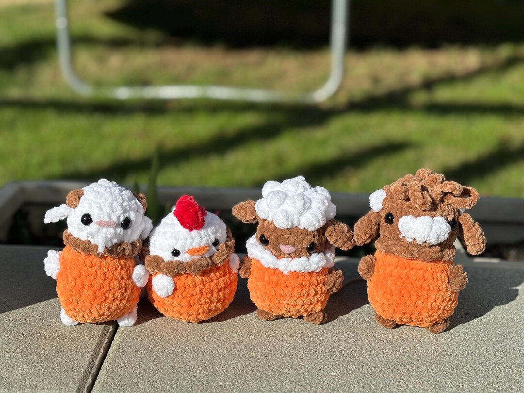 4 in 1 NO SEW Crochet Lamb, Highland Cow, Chicken, and Goat in Pumpkins ...