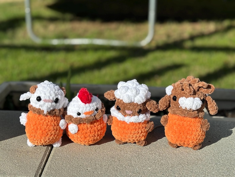 4 in 1 NO SEW Crochet Lamb, Highland Cow, Chicken, and Goat in Pumpkins ...