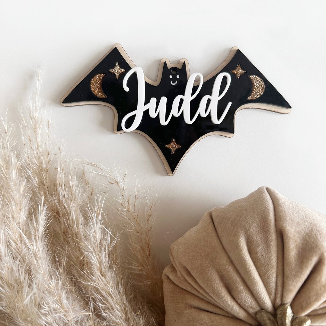 Personalised Retro Style Bat Wall Sign /halloween Boo Basket Tag/ Retro ...