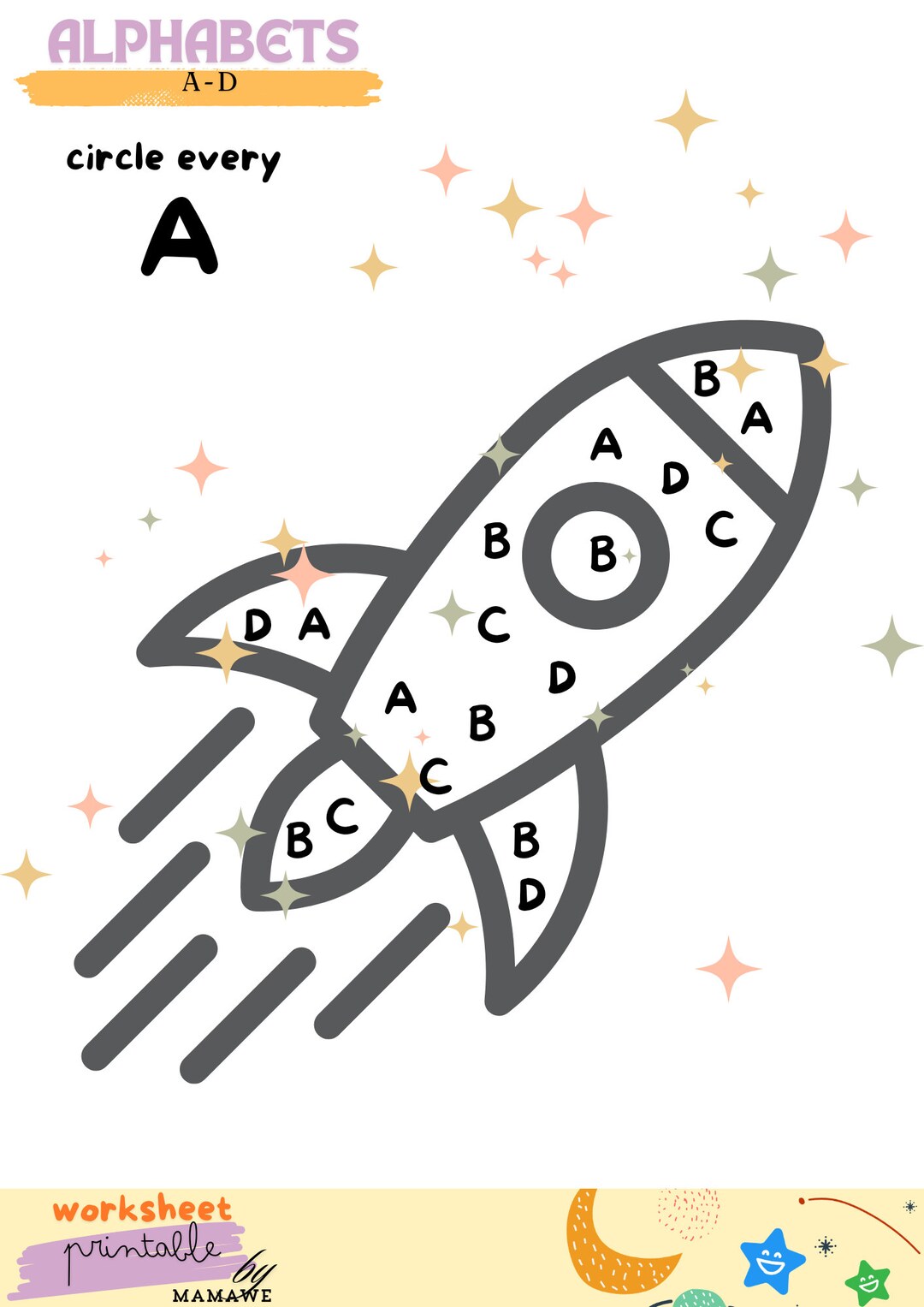 Worksheet Printable Alphabets A-D Circle Every, Worksheet for Pre ...