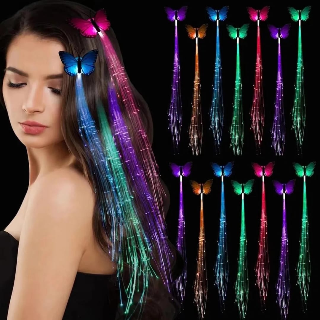 LED Fiber Optic Butterfly Hair Clips: Rave Party Glow Accessories - Etsy