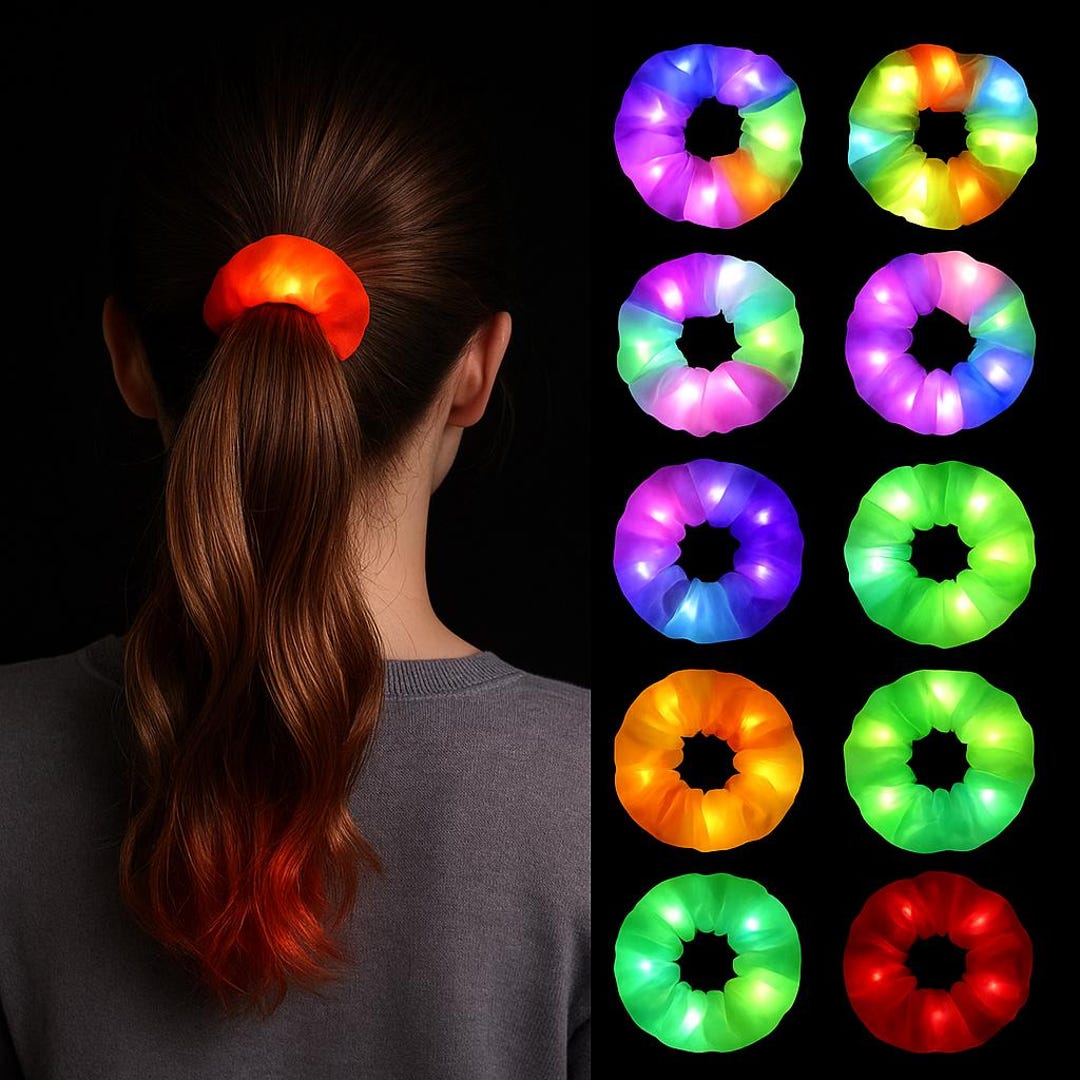 LED Light up Scrunchies Hair Ties: Satin Ponytail Holders for Parties ...