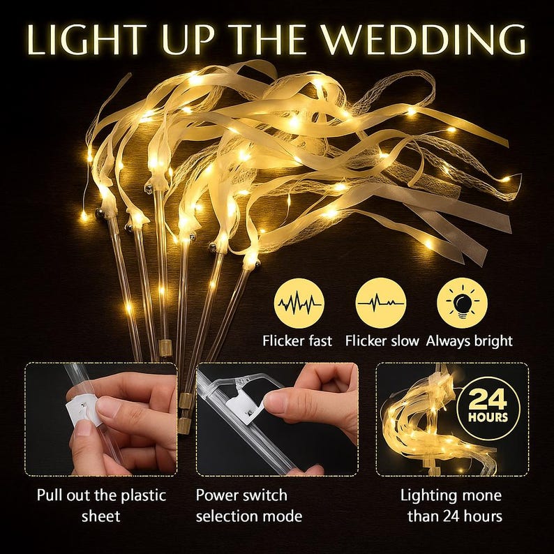 LED Wedding Ribbon Wands – Light up Party Favors With Bells - Etsy