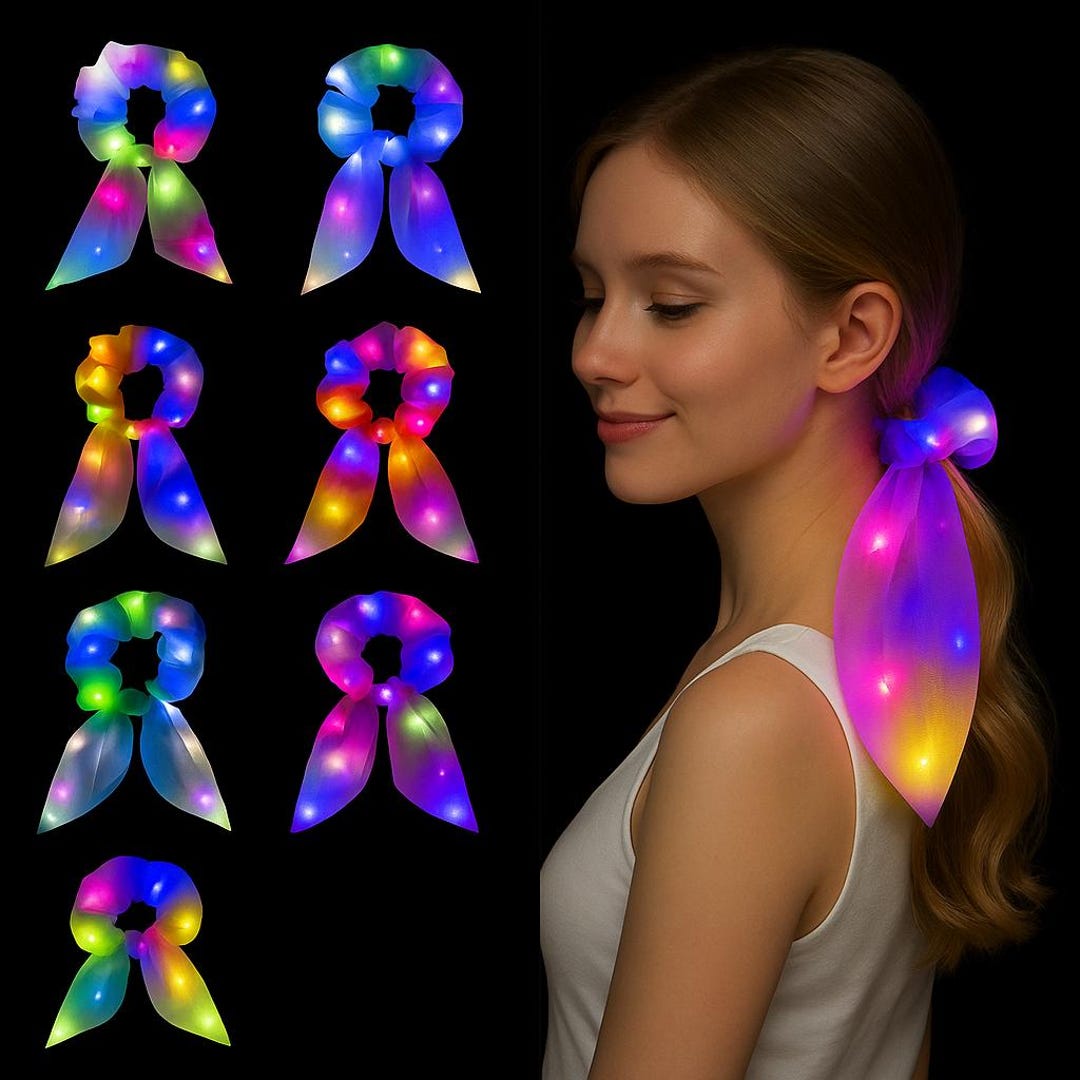 LED Light-up Satin Scrunchies Hair Ties: Glowing Satin Ponytail Holders ...