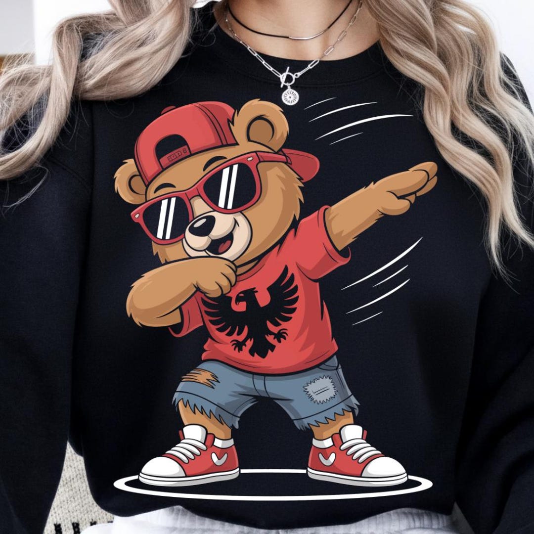 Albanian Dabbing Bear PNG - Cool Cartoon Bear With Eagle Flag Shirt ...