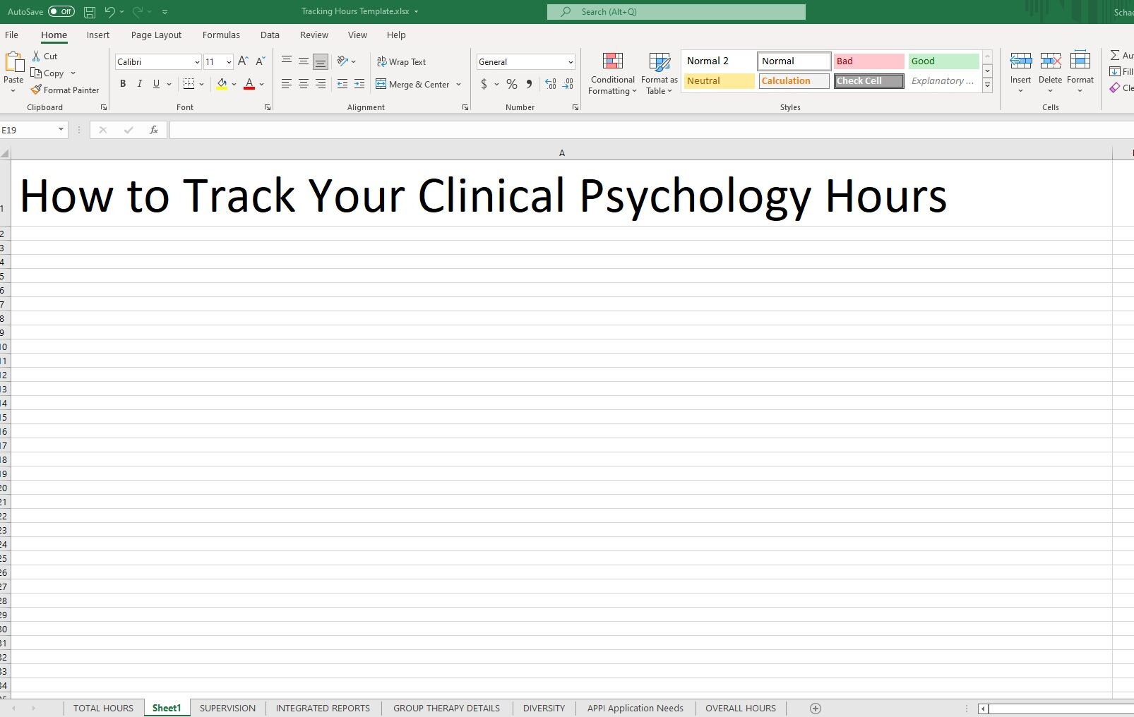 Tracking Spreadsheet for Clinical Hours for APPIC Internship Clinical ...