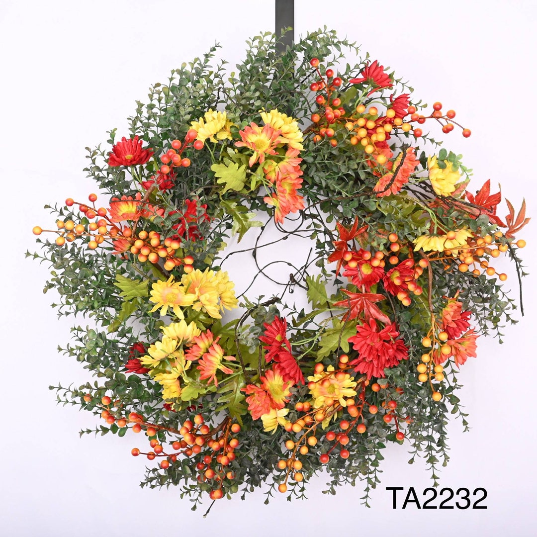 24 Inch Fall Front Door Wreath: Faux Autumn Floral & Berries - Etsy