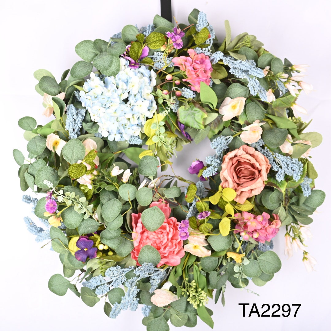 26 Inch Spring Wreath, Green Leave, Spring Flowers, Front Door Wreath ...