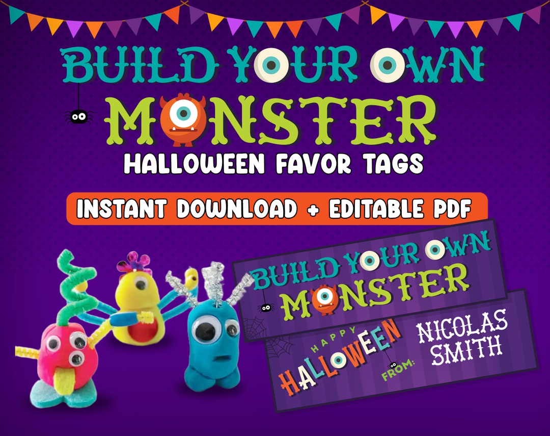 Printable Halloween build Your Own Monster Favor Bag Toppers, Halloween ...