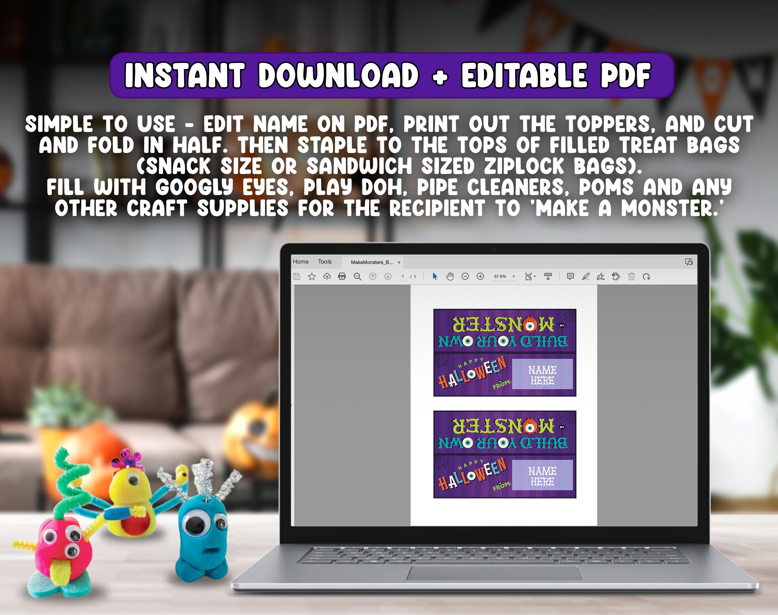 Printable Halloween build Your Own Monster Favor Bag Toppers, Halloween ...