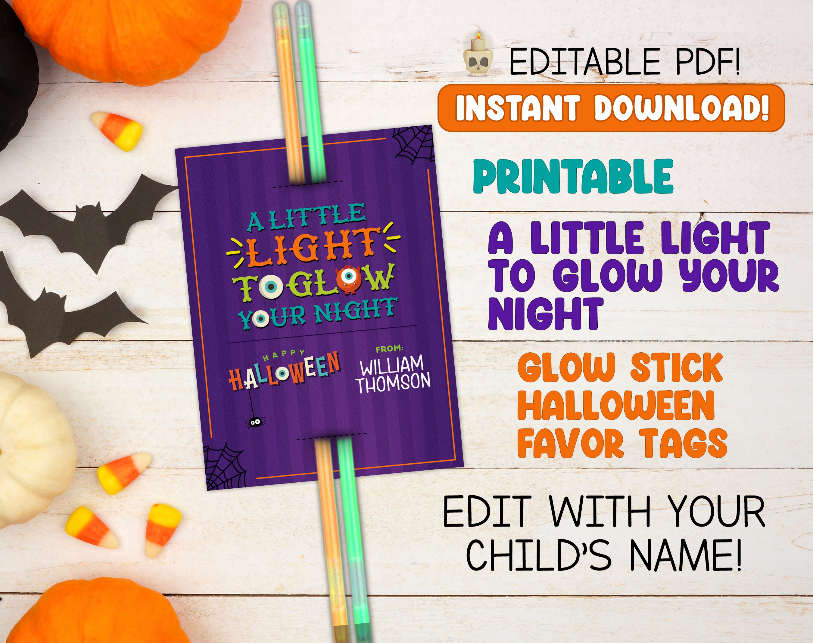 Printable Halloween Glow Stick Holder and Tag for Classroom. EDIT With ...