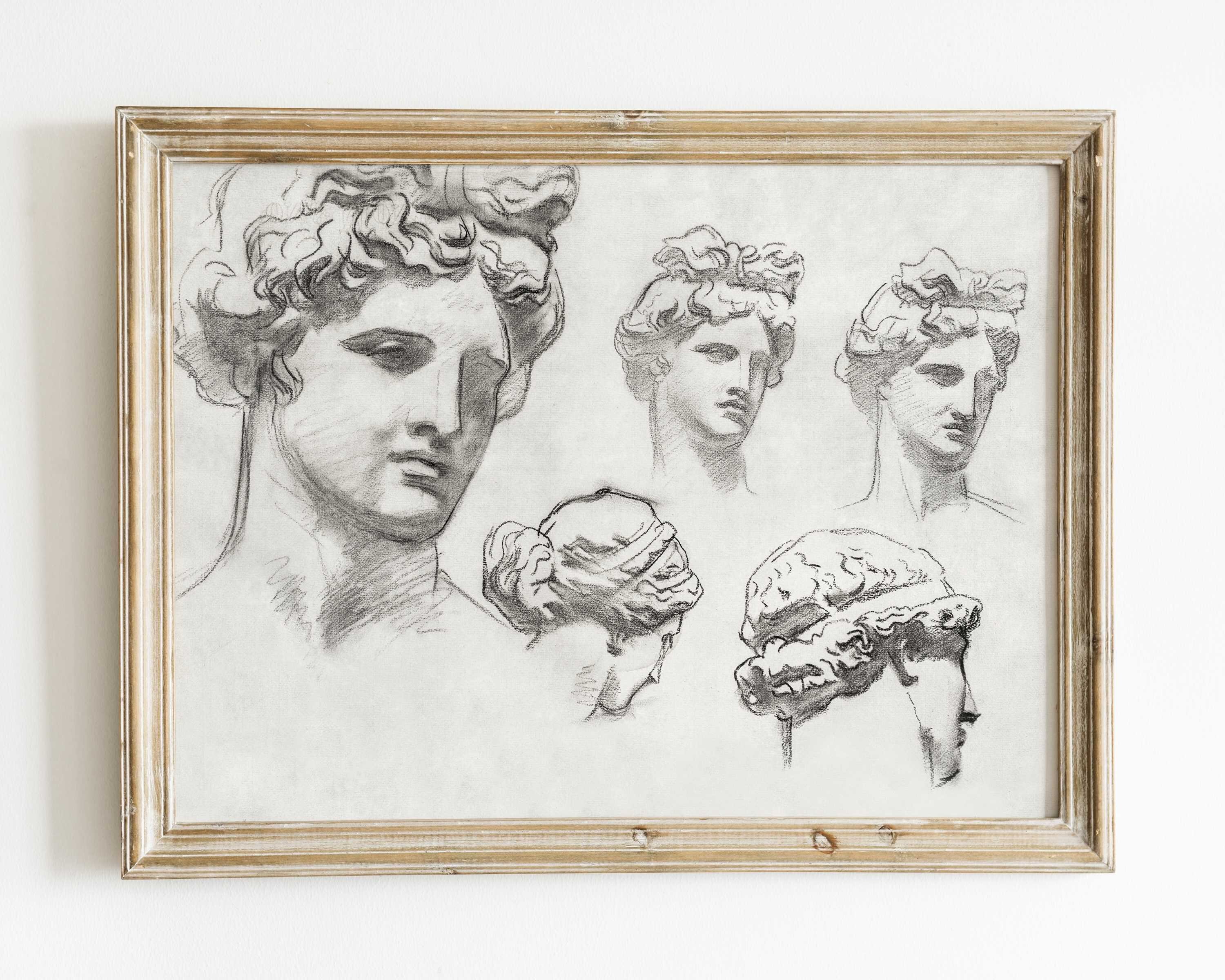 Vintage Sketch, Woman Sketch, Face Sketch, Statue Sketch, Statue Print ...