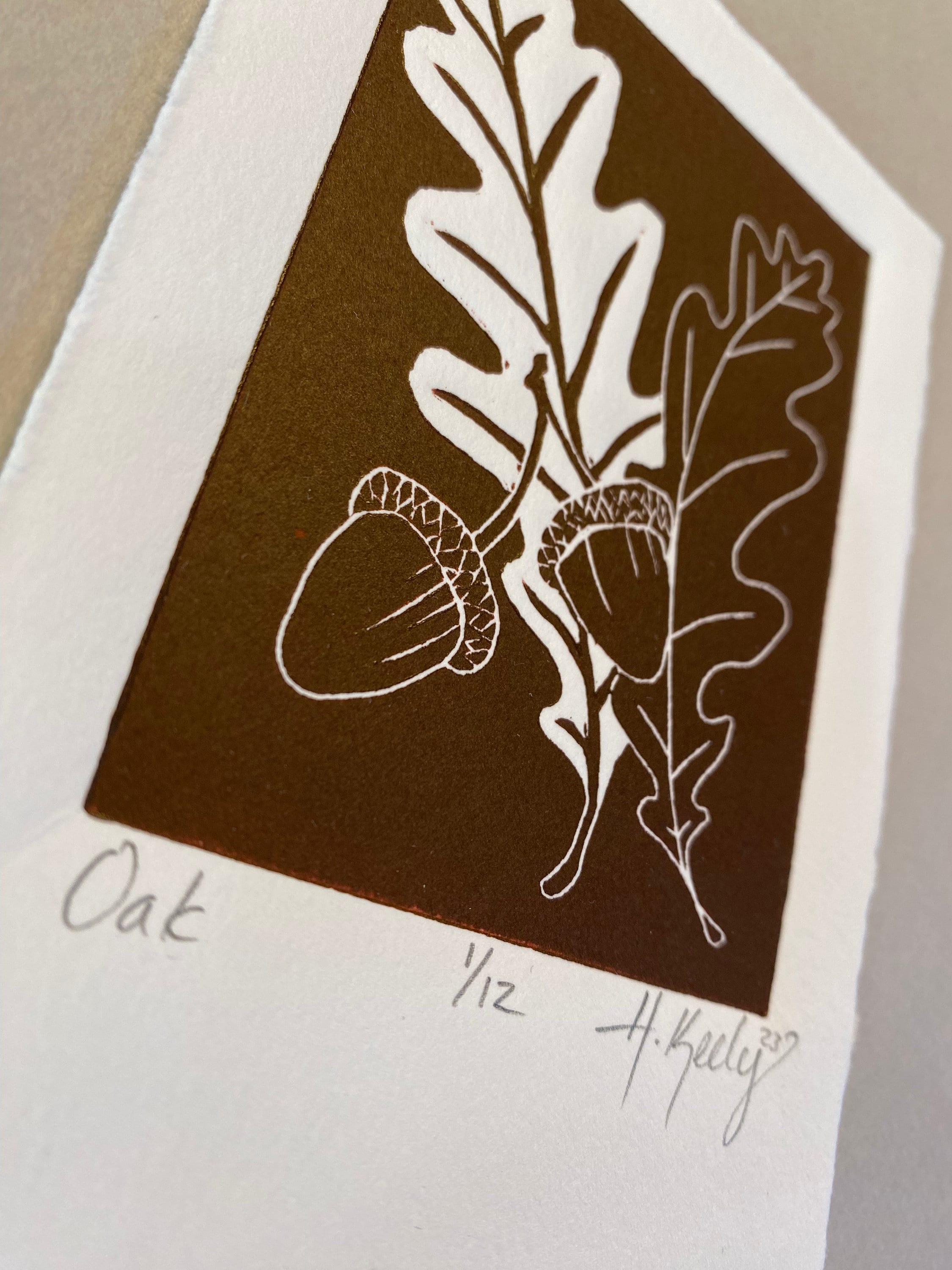Oak - Linocut Acorn and Leaves - Etsy