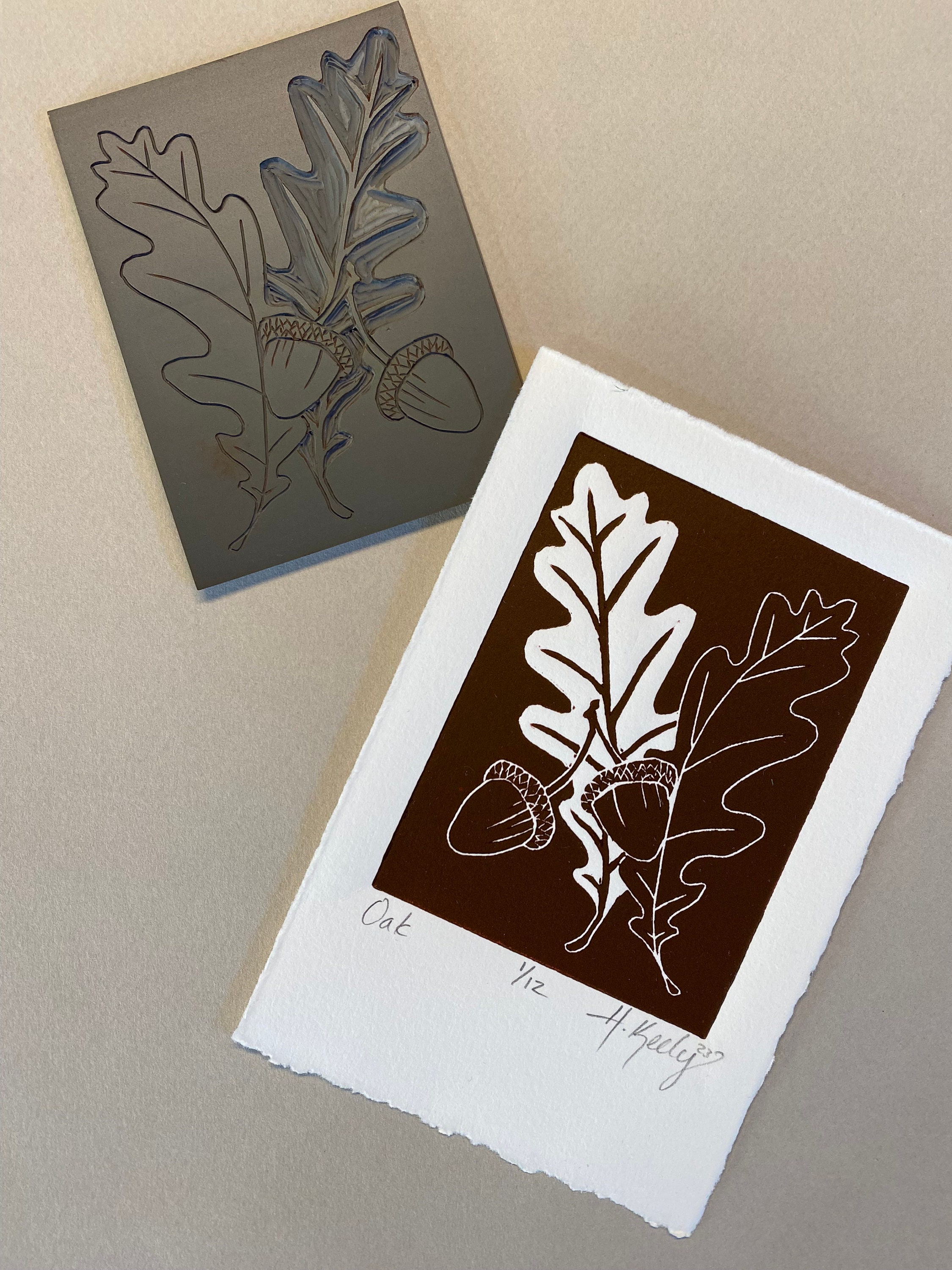 Oak - Linocut Acorn and Leaves - Etsy
