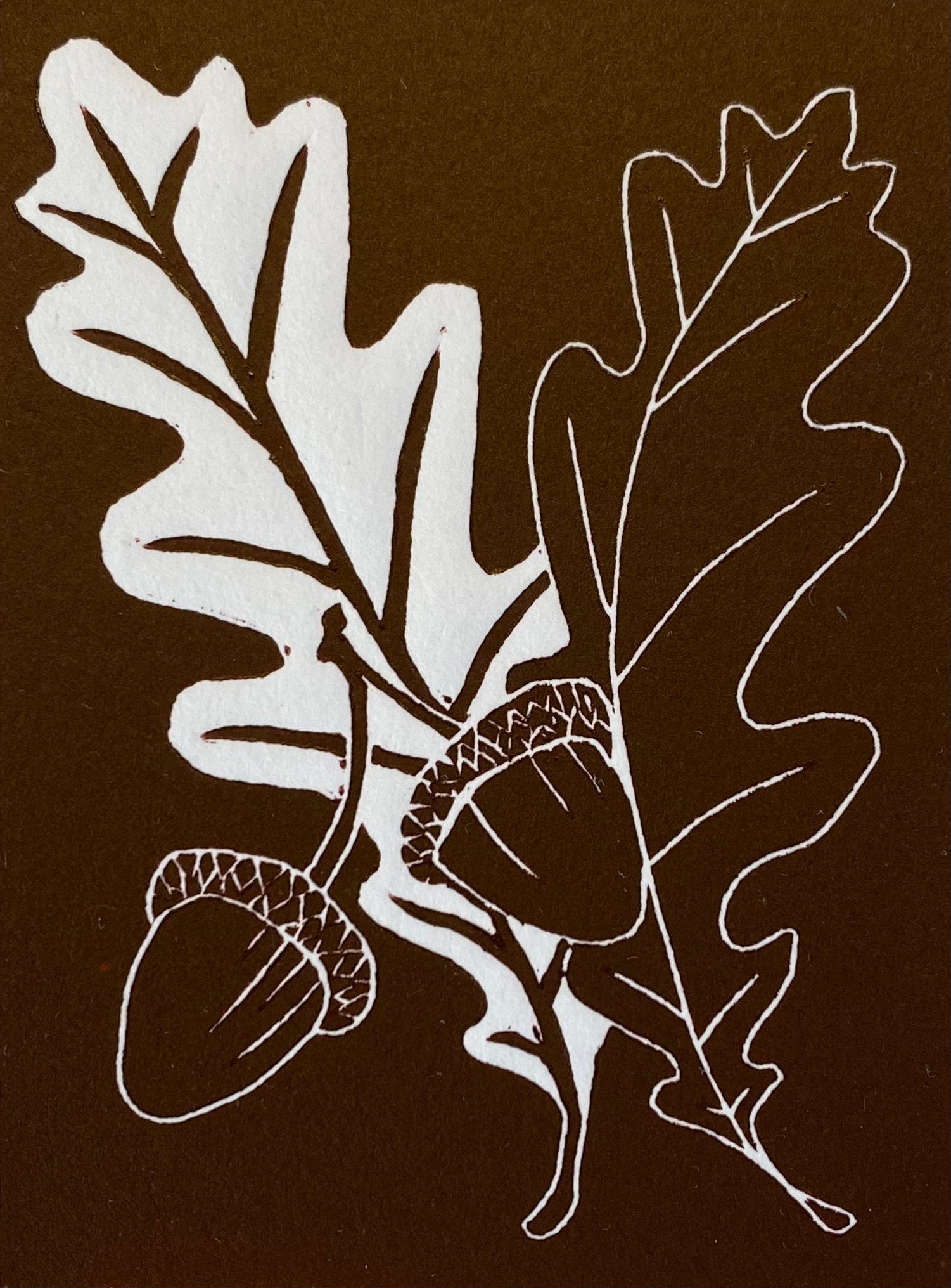 Oak - Linocut Acorn and Leaves - Etsy