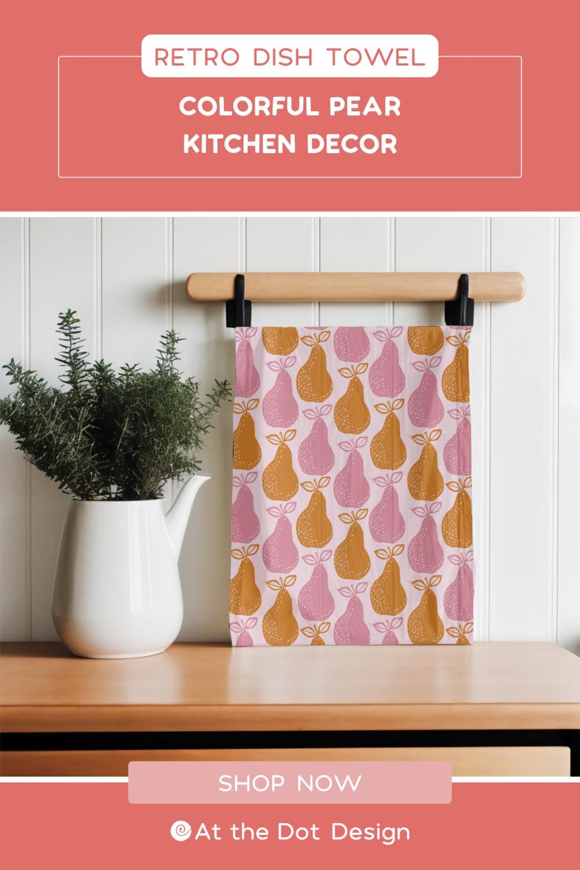 Mid-century Modern Pear Tea Towel Retro Kitchen Towel Colorful 70s ...