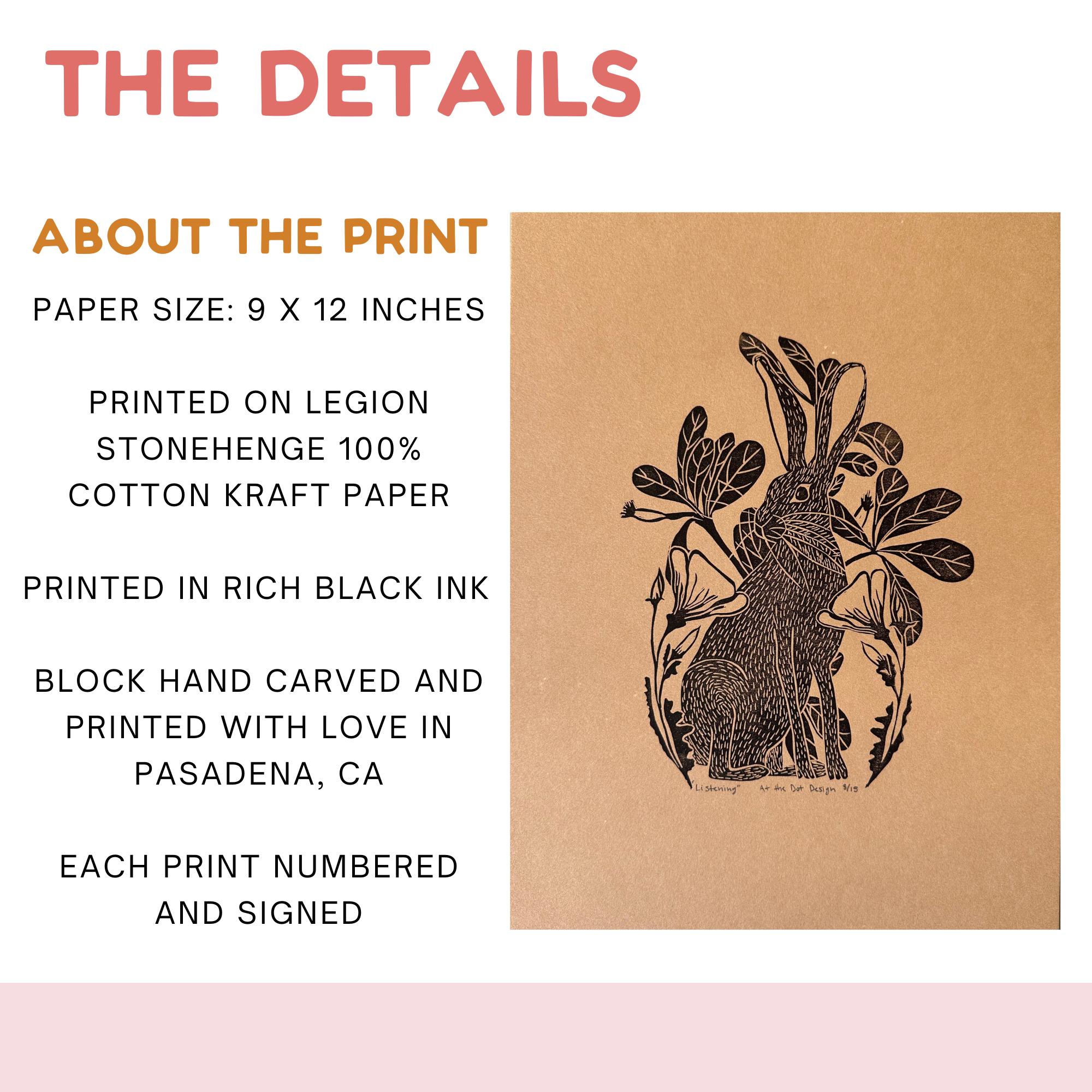 Jack Rabbit Nursery Wall Art Linocut Print Botanical Gift for Nature ...
