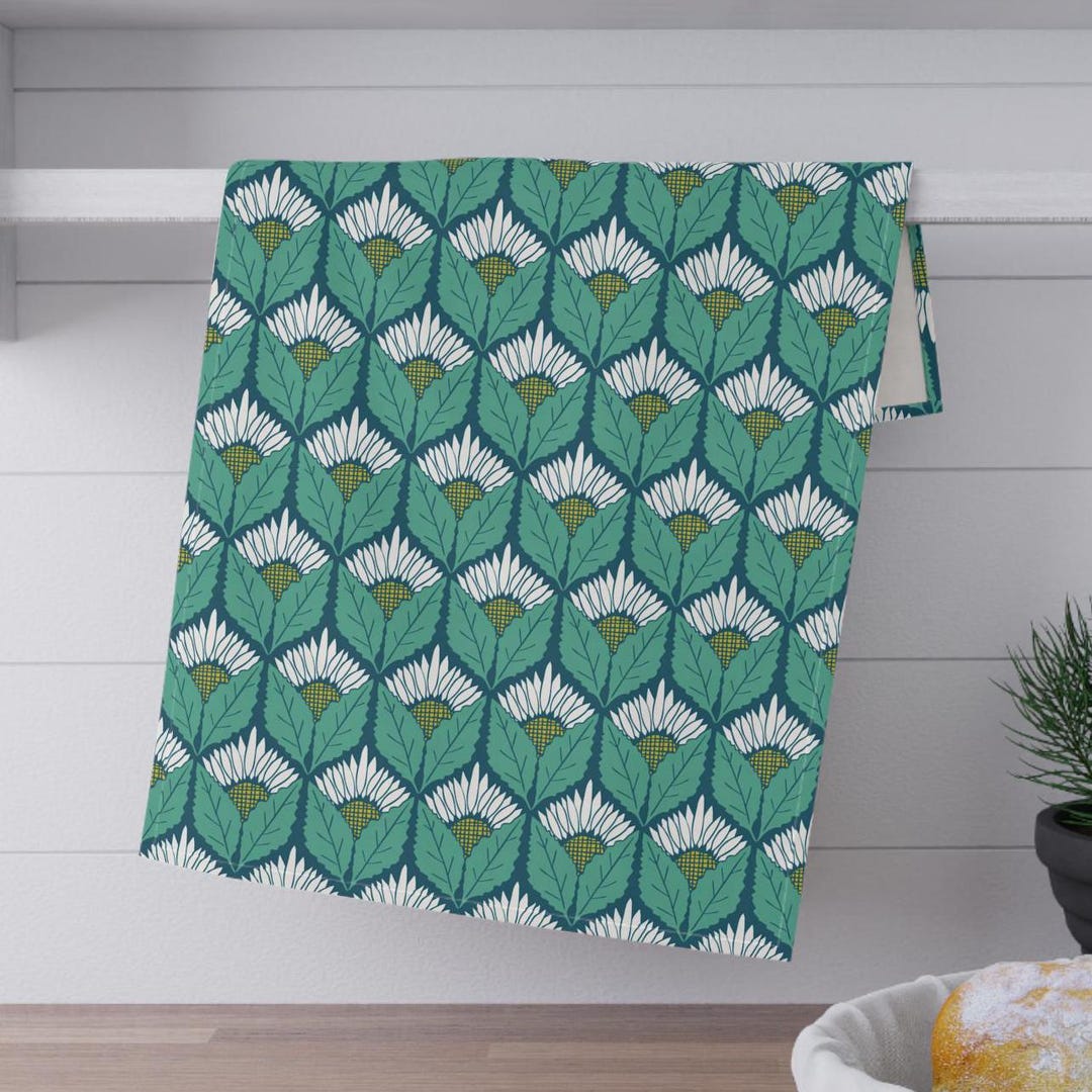 Retro Tea Towel Block Print Kitchen Towel Cottage Kitchen Decor Wedding ...