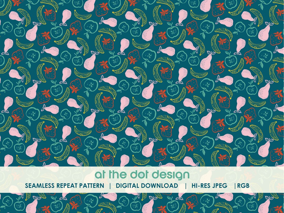 Fruit Seamless Pattern Block Print Fruits Digital Paper Digital Repeat ...