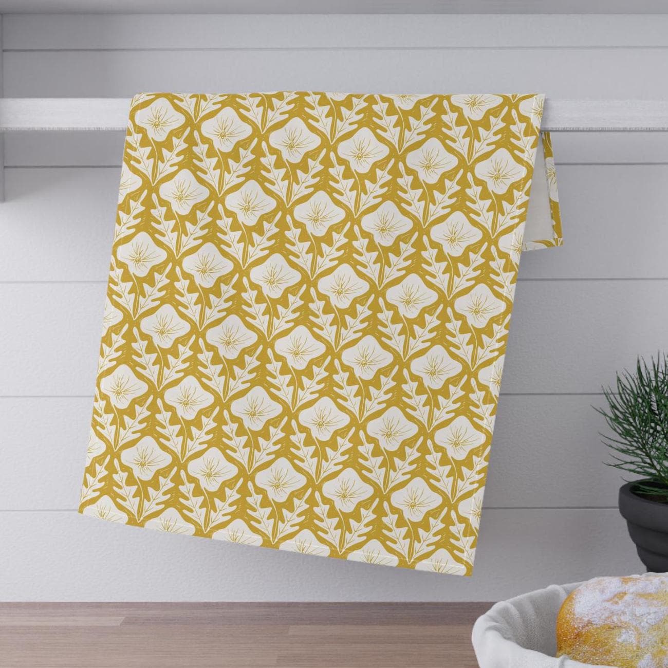 Vintage Tea Towel Mustard Yellow Kitchen Towel Floral Kitchen Decor ...